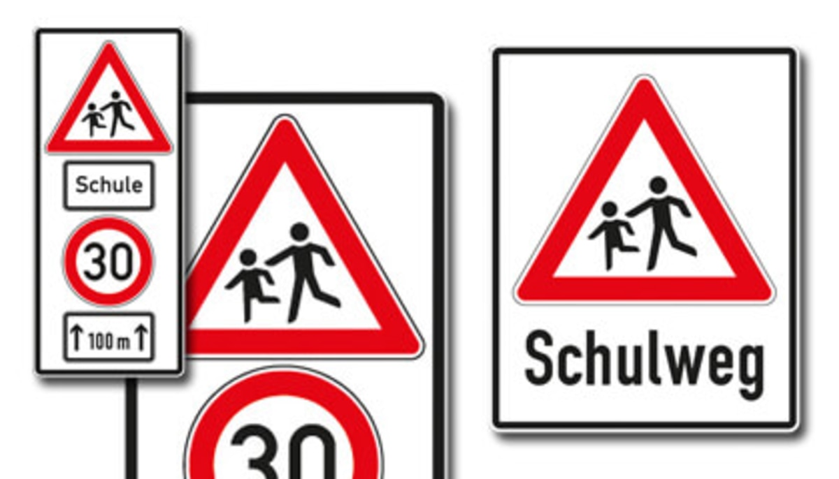 Verkehrsschilder für Schulwege, Schule, Kindergarten
