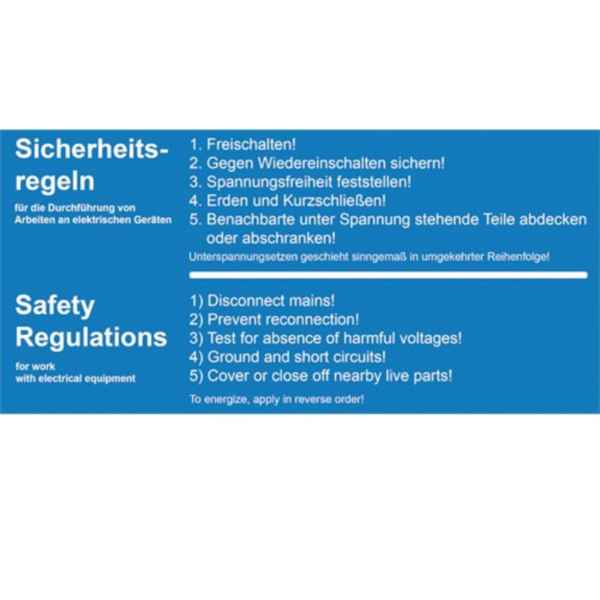 Gebotszeichen - 5 Sicherheitsregeln für Elektrotechnik