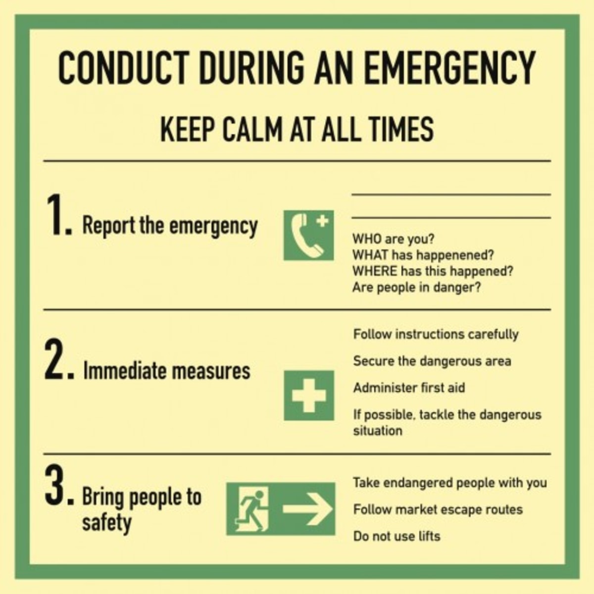 Aushang Verhalten im Notfall / Conduct during an emergency