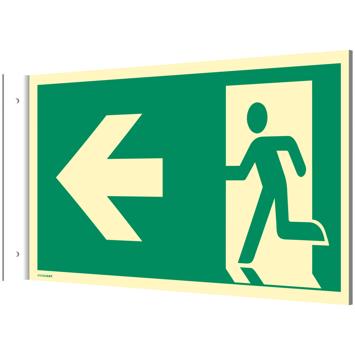 Fahnenschild Notausgang links/rechts nach DIN EN ISO 7010, E001 + E002 ...