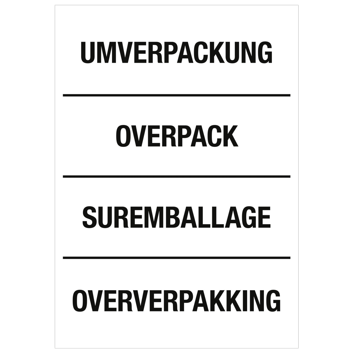 Transportkennzeichnung Umverpackung/Overpack/Suremballage/Oververpakking