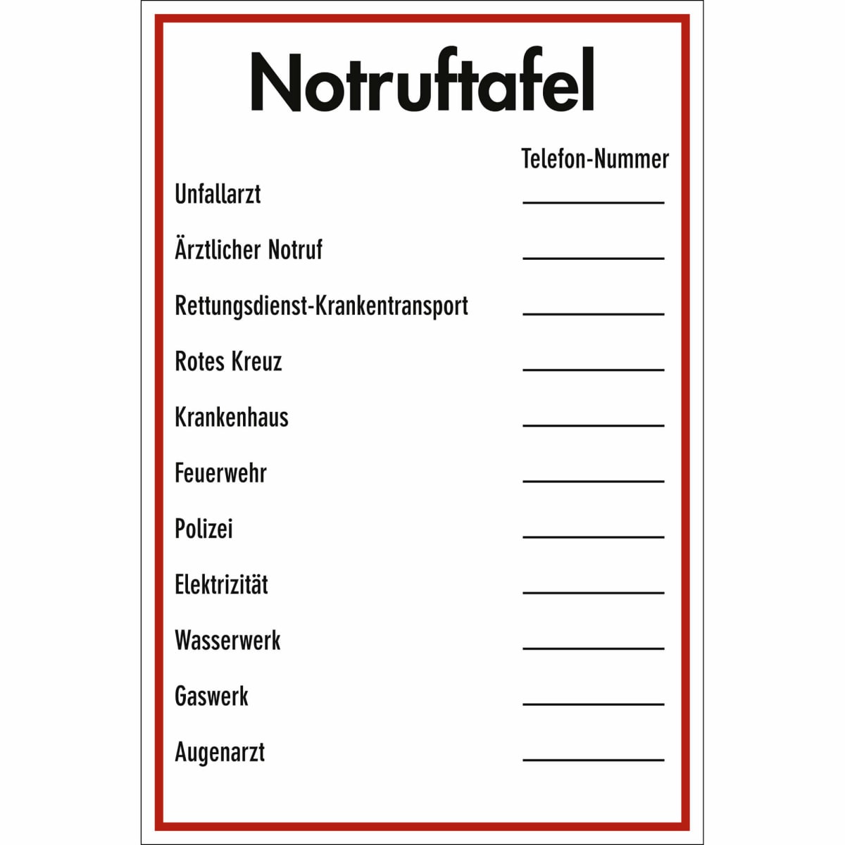 Notruftafel - Sicherheitsaushänge