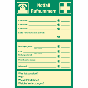 Notfall-Rufnummern zur Selbstbeschriftung - Sicherheitsaushänge